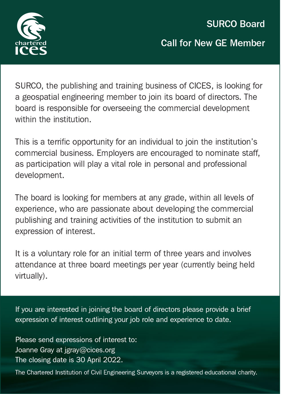 SURCO - call for new GE Member